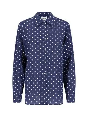 PAROSH 100% Silk Polka Dot Button-up Shirt - Blue