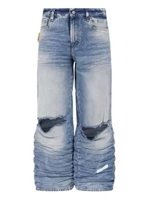 PDF Distressed Wide-leg Jeans With Ruched Detailing