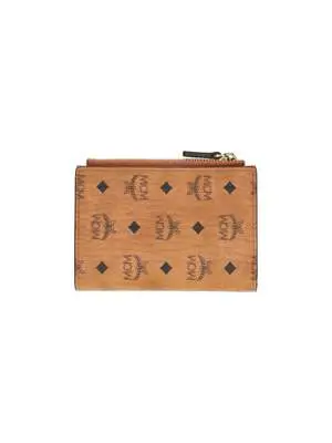 Mcm Wallet With Cowhide Trim And Textured Finish - Brown