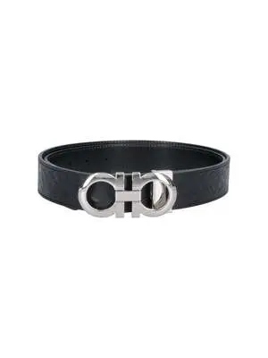 FERRAGAMO Calf Leather Belt With Gancini Buckle - Black