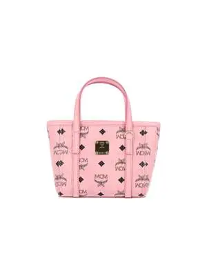 Mcm Monogram Leather Trimmed Tote Bag - Pink