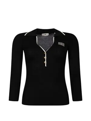 Elisabetta Franchi Ribbed Knit Long Sleeve Polo Shirt