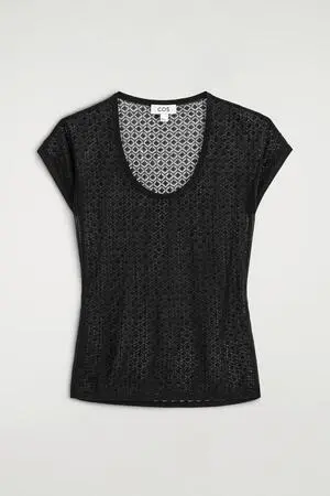 Cos Diamond-knit Lace T-shirt - Black