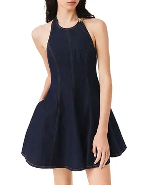 Maje Embellished Halter Neck Mini Dress - Navy