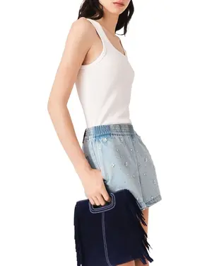 Maje Floral Denim Shorts