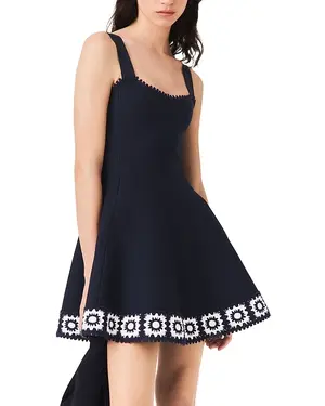 Maje Crochet Panel Skater Mini Dress