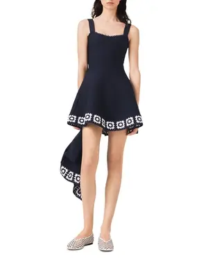 Maje Crochet Panel Skater Mini Dress
