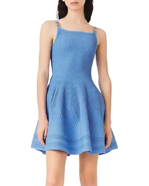 Maje Square Neck Skater Mini Dress - Blue