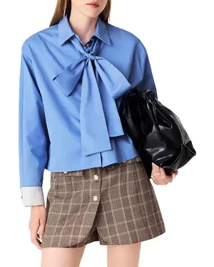 Maje Cotton Bow Tie Shirt - Blue