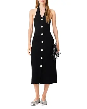 Maje Floral Jewel Midi Dress - Black