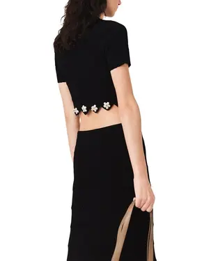 Maje Floral Jewel Cropped Cardigan