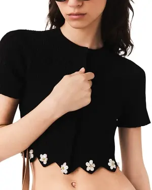 Maje Floral Jewel Cropped Cardigan