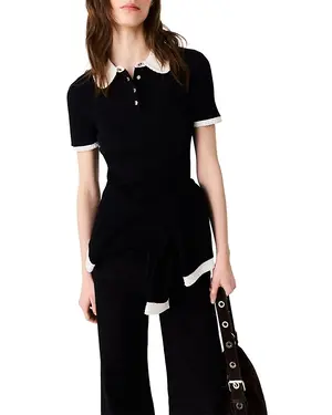 Maje Short Sleeve Polo Shirt - Black