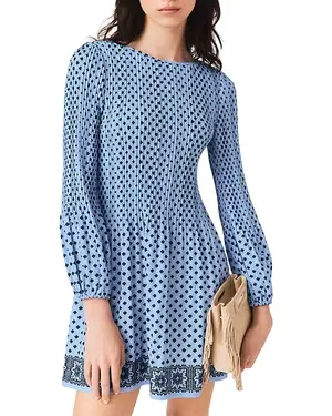 Maje Patterned Pleated Mini Dress - Light Blue