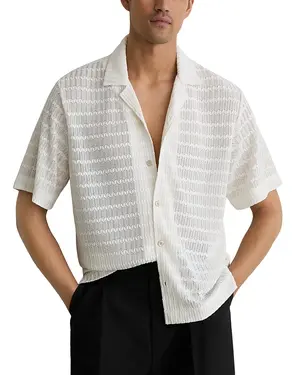 REISS Crochet Stripe Cuban Shirt
