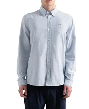 EDMMOND STUDIOS Duck Logo Striped Oxford Shirt - Plain Light Blue