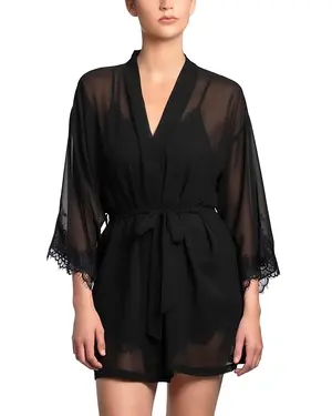 IN BLOOM BY JONQUIL Chiffon Wrap Robe Black