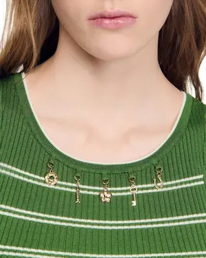 Sandro Striped Tassel Trims Vest Top