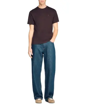 Sandro Cotton T Shirt With Leather Logo Patch