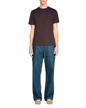 Sandro Cotton T Shirt With Leather Logo Patch