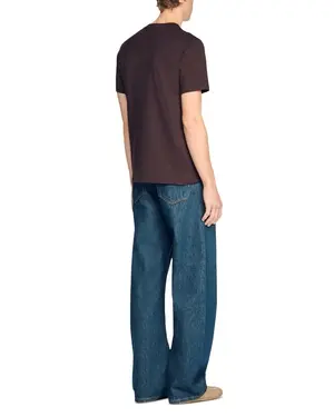 Sandro Cotton T Shirt With Leather Logo Patch