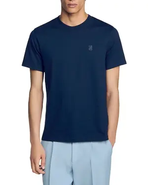 Sandro Cotton T Shirt With Leather Logo Patch - Royal Blue