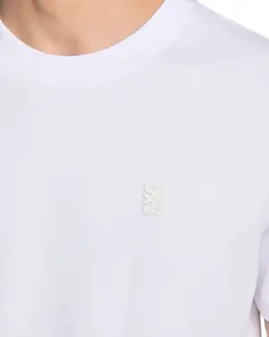 Sandro Cotton T Shirt With Leather Logo Patch - White