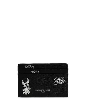 Zadig&Voltaire Arty Tag Grained Leather Card Case - Black