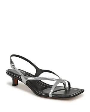 Vince Posie Slingback Kitten Heel Sandals Silver Leather