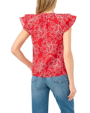 CECE DUPRAZ Eyelet Flutter Sleeve Tie Neck Top