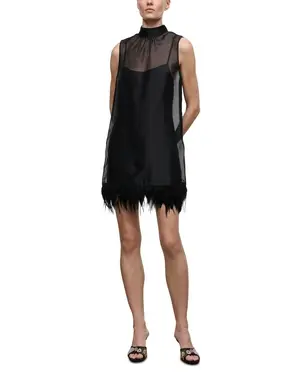 Staud Albee Feather Trim Mini Dress - Black