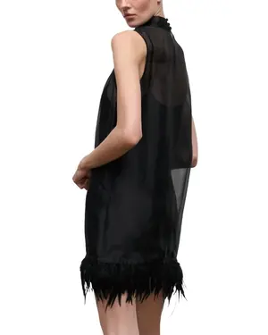 Staud Albee Feather Trim Mini Dress - Black