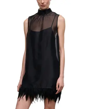 Staud Albee Feather Trim Mini Dress - Black