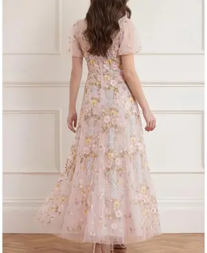 NEEDLE & THREAD Garden Rose Short Sleeve Maxi Gown