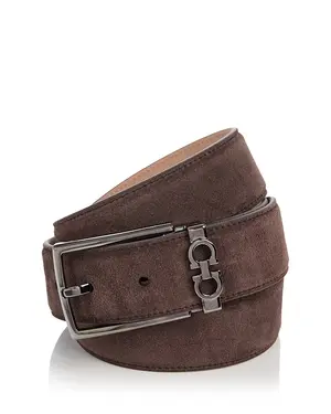 FERRAGAMO Gancini Reversible Suede & Leather Belt - T.moro