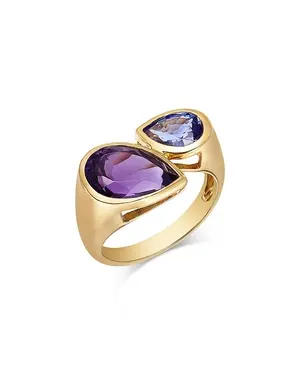 Bloomingdale'S Amethyst & Tanzanite Double Pear Bypass Ring In 14k Yellow - Gold