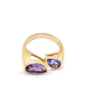 Bloomingdale'S Amethyst & Tanzanite Double Pear Bypass Ring In 14k Yellow