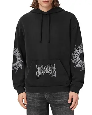 ALLSAINTS Helvette Metal Logo Graphic Drawstring Hoodie