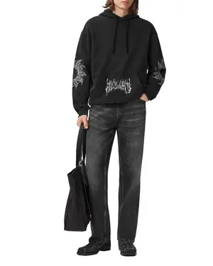 ALLSAINTS Helvette Metal Logo Graphic Drawstring Hoodie