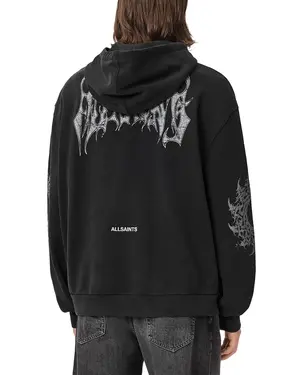 ALLSAINTS Helvette Metal Logo Graphic Drawstring Hoodie