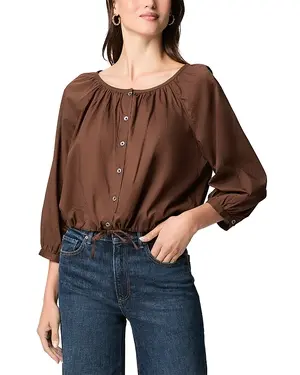 Paige Kinzie Button Front Cotton Top - Oak