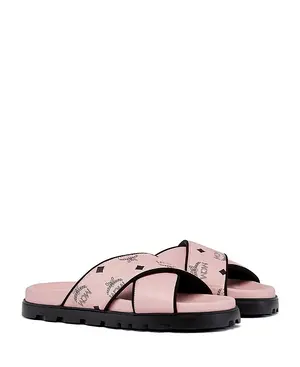 Mcm Cross Sandal In Visetos Leather Mix