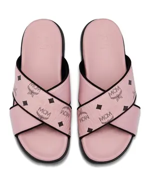 Mcm Cross Sandal In Visetos Leather Mix