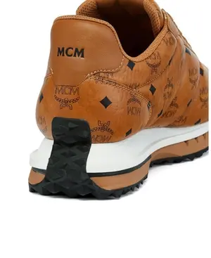Mcm Diamante Lo Sneakers In Quilted Monogram Leather - Cognac