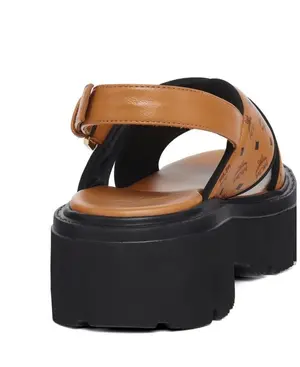 Mcm Monogram Platform Sandals In Lambskin