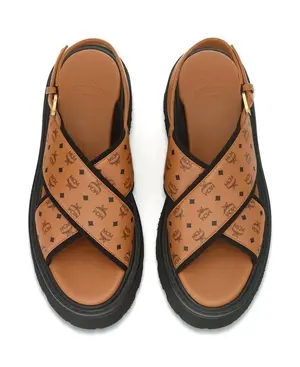 Mcm Monogram Platform Sandals In Lambskin