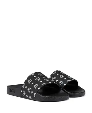 Mcm Monogram Print Rubber Slides Black