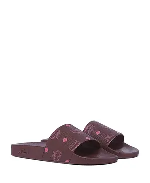 Mcm Monogram Print Rubber Slides Cinnamon