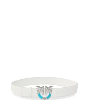 Pinko Love Berry White Leather Belt With Silver Tone Buckle