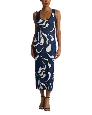 St. John Graphic Print Midi Dress